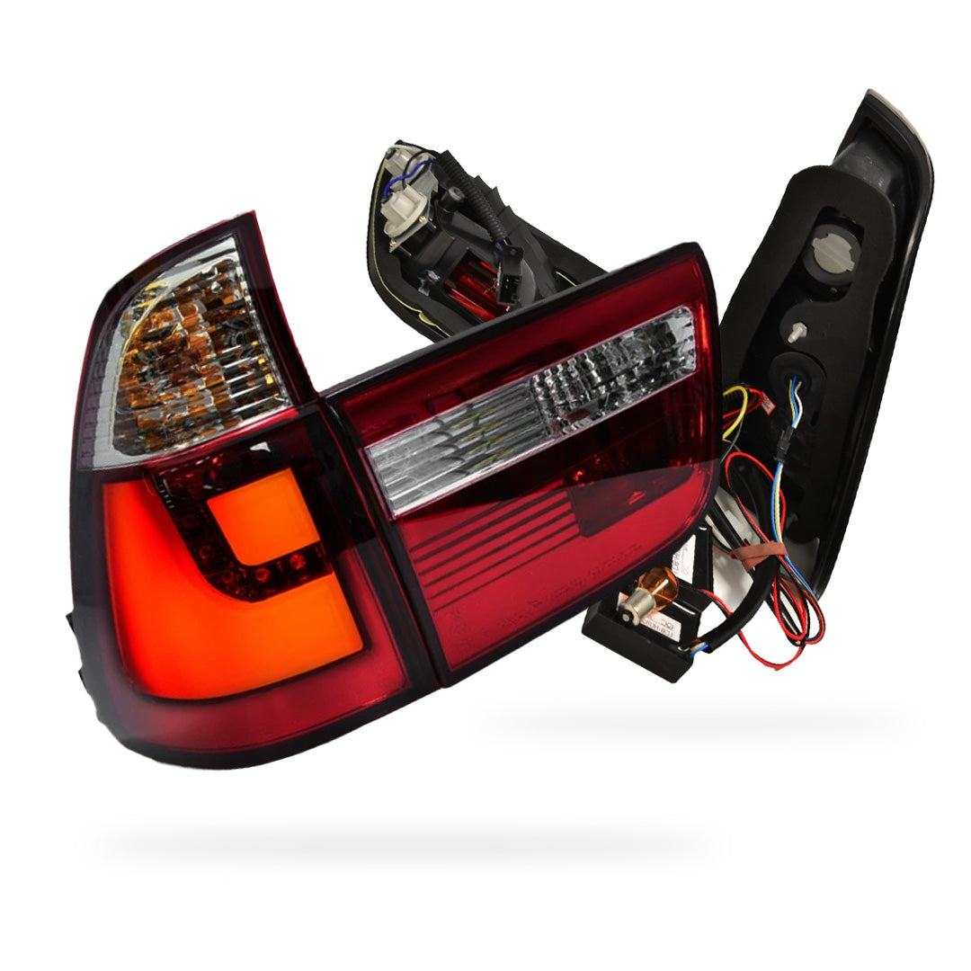 BMW X5 E53 (2000 - 2003) Clear Red 3D LED Stripe Bar Tail Lights and T ...