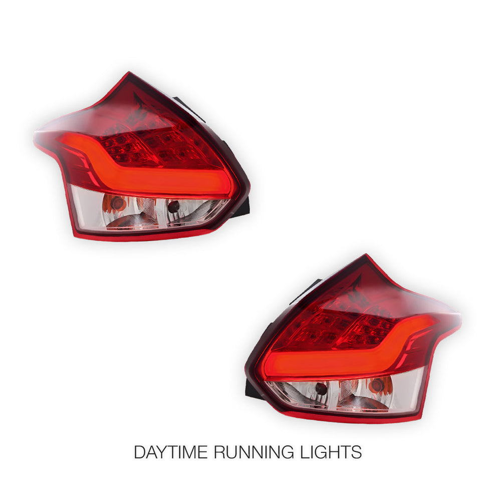 Ford Focus LW (2012 - 2015) Clear Red 3D LED Stripe Bar Tail Lights LH ...