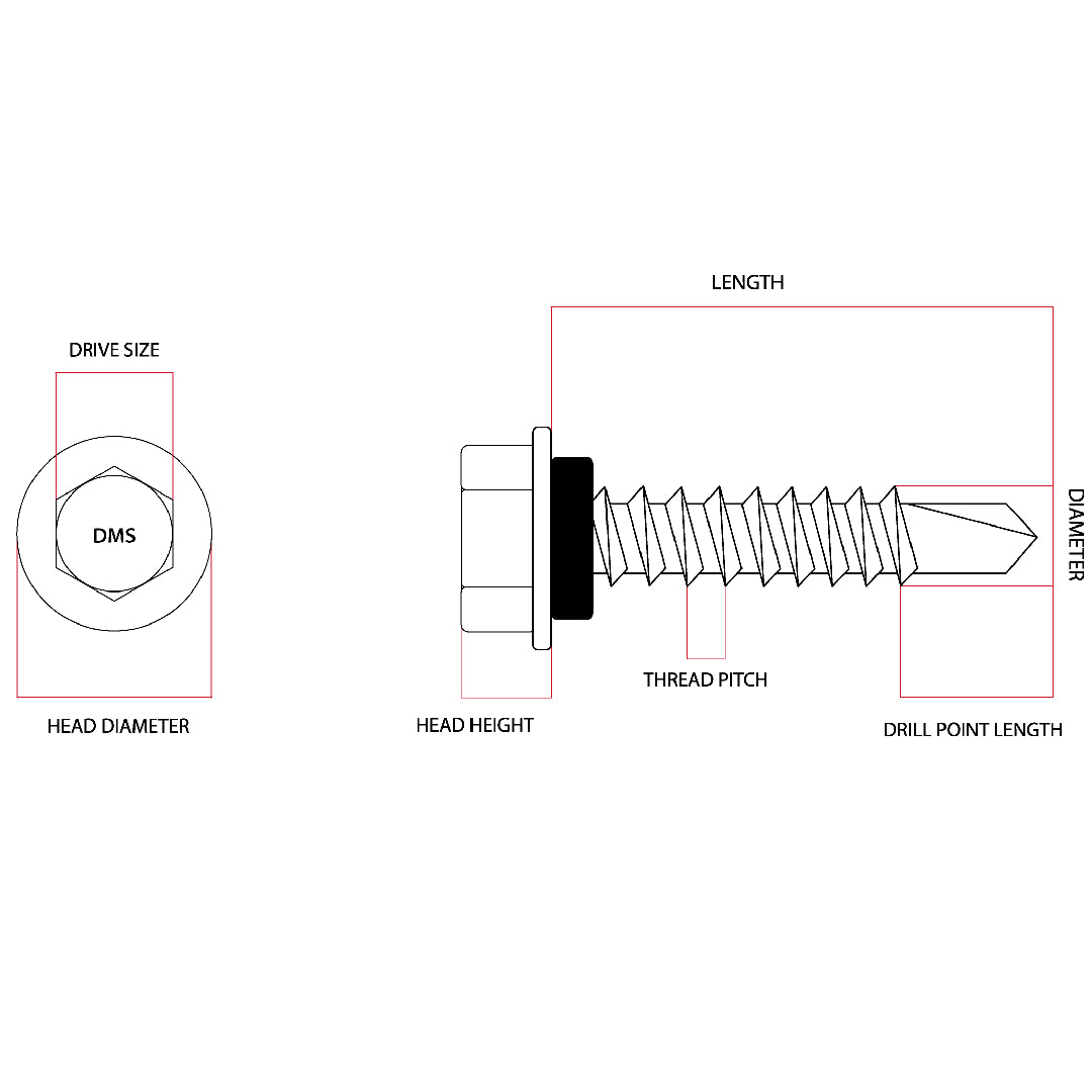Shale Grey Colorbond 10g-16 x 16mm Hex Head Self Drilling Screw Tek wi ...