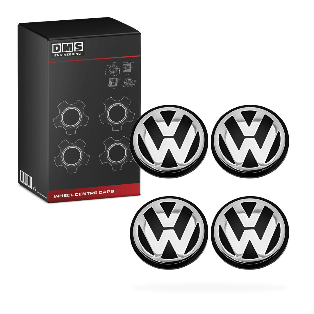 Volkswagen 4 Pcs. 65mm Black and Chrome Wheel Centre Caps – DMS Fasteners